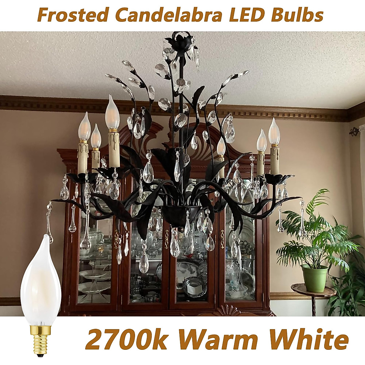 E12 Candelabra LED Bulb 60watt, Frosted LED Chandelier Light Bulbs,Type B 2700k Warm White, Flame Tip,6W Equal 60W,Dimmable for Ceiling Fan,Dining Room,Kitchen Fixture (6 Pack) (6w-2700k(warm White))