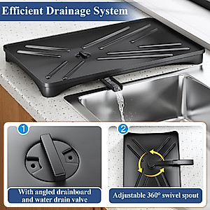 Dish Drying Rack for Kitchen Counter - Large Dish Rack with Drainboard, Rustproof Dish Drainer with Utensil Holder for Sink, Black