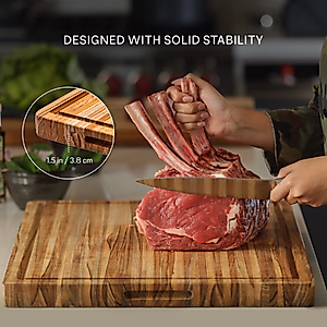 TeakHaus Edge Grain Cutting/Serving Board w/Hand Grip + Juice Canal (Rectangle) | 16" x 12" x 1.5"