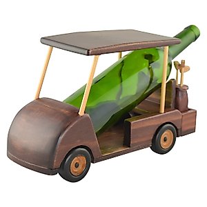 Threestar Handmade Wooden Golf Cart Wine Bottle Holder