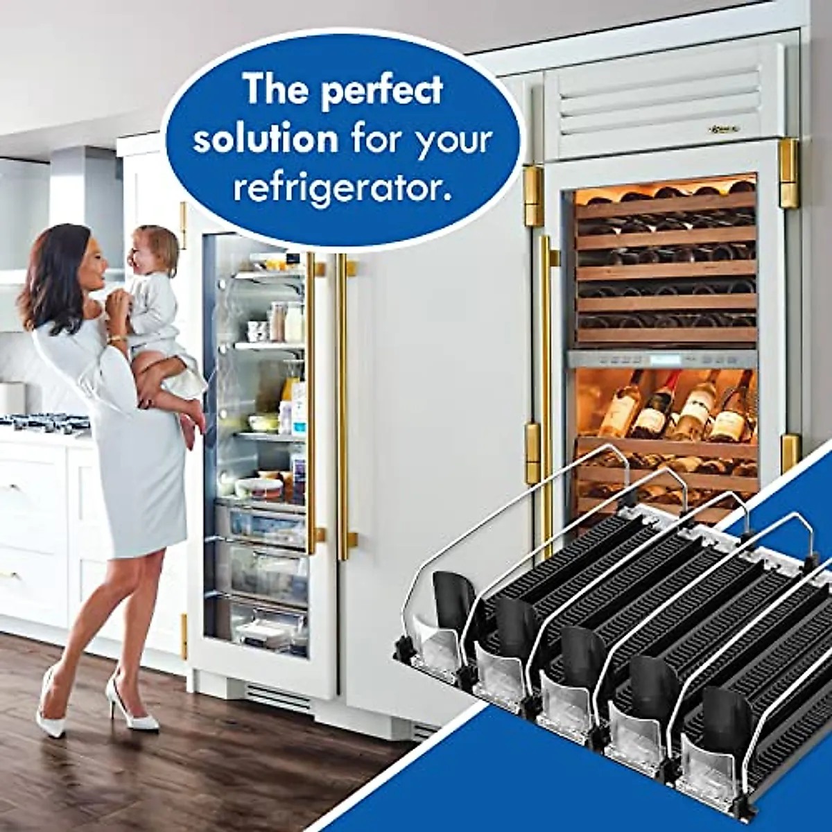 Drink Organizer for Fridge, Self-Pushing Soda Can Organizer for Refrigerator, Width Adjustable Pusher Glide, Beer Pop Can Water Bottle Storage for Pantry, Kitchen