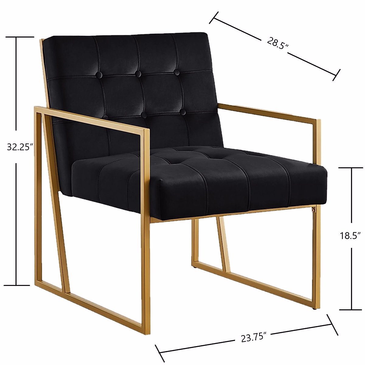 24KF Modern Black Velvet Button Tufted Accent Chair with Golden Metal Stand, Decorative Furniture Chairs for Living Room Bedroom - Black