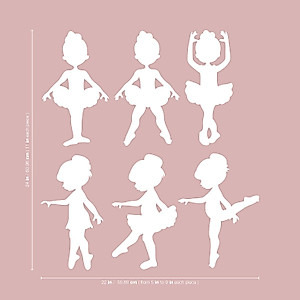 Set of 6 Vinyl Wall Art Decal - Little Ballerina Girls - from 11" to 9" Each - Cute Tiny Dancer Toddlers Teens Home Bedroom Playroom Nursery Apartment Indoor Decor Design (from 11" to 9" Each, White)