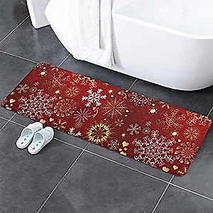 Libaoge Kitchen Mat Rug 1 PCS Christmas Golden Snowflake Red Runner Rug Anti-Fatigue Comfort Memory Foam Standing Mat Non-Slip Floor Door Mat for Bathroom Bedroom 24x71in