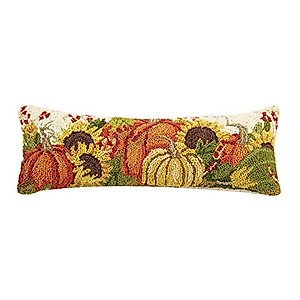 Peking Handicraft 31SW174C24OB Pumpkins Cream Hook Pillow, 24-inch Length, Cotton and Wool