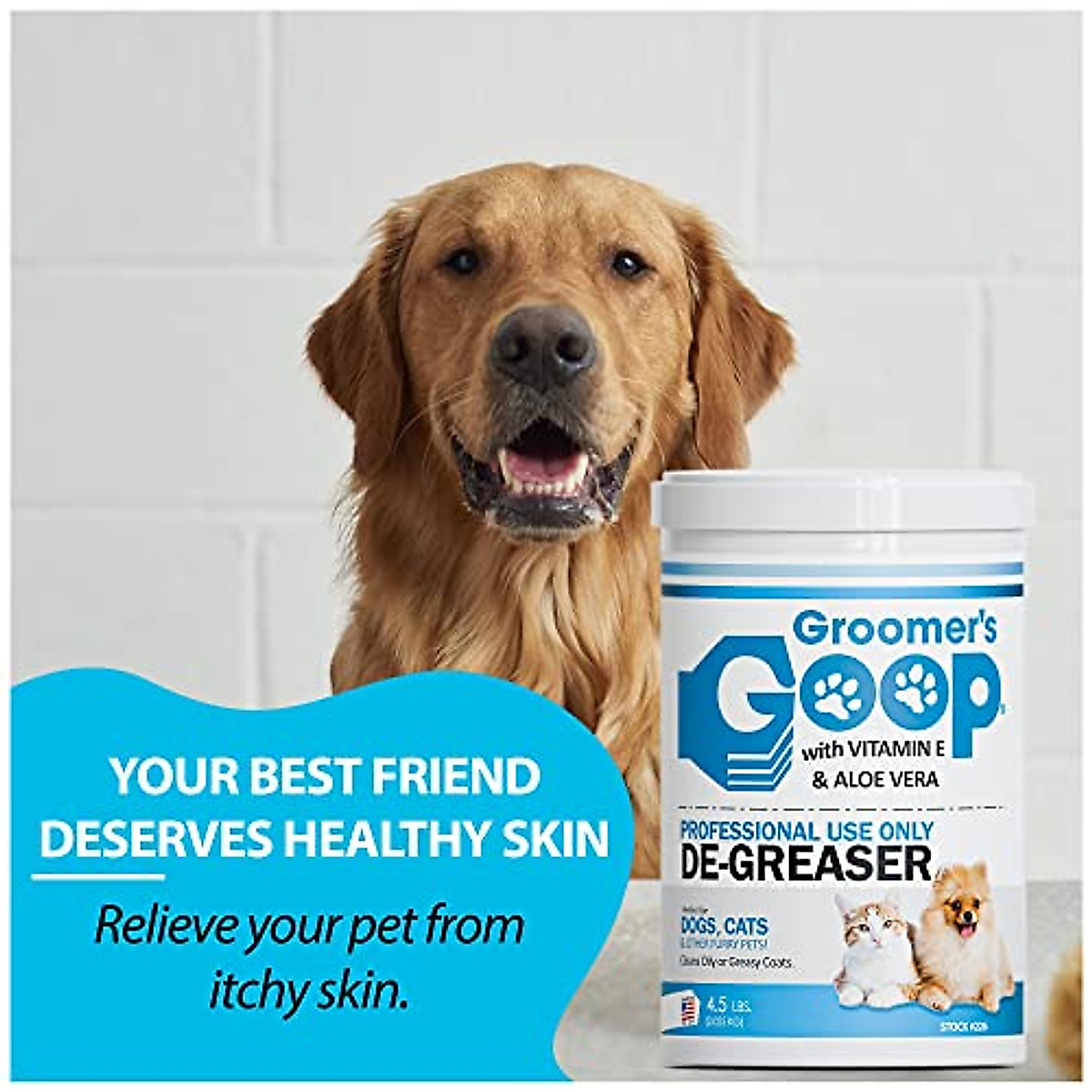 Groomer's GOOP Pet De-Greaser with Vitamin E and Aloe Vera - Degreaser Cream for Dogs, Puppy, Cat, and Kitten - Oil and Stain Remover for Pets Fur and Coat - 4.5 Pounds