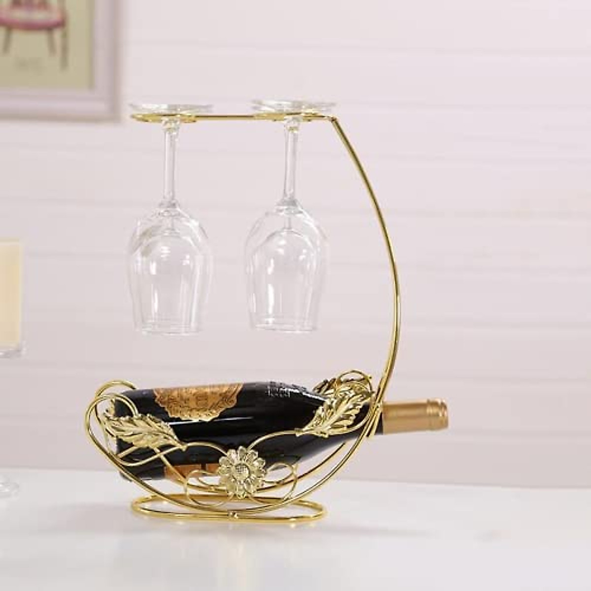Hongiuia Wine Glass Rack - Metal Wine Bottle rRack Standing Display Rack, Desktop Stemware Storage Rack - Glod