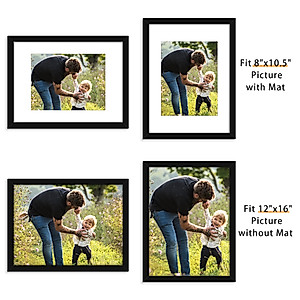 Picrit 12x16 Picture Frame Set of 12, Display 8.5x11 with Mat or 12x16 Without Mat, Photo Frames for Wall Mounting Display, Black.