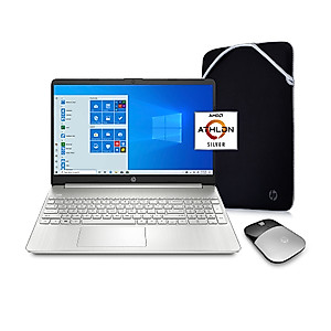2022 Newest HP 15.6" HD Display Laptop, AMD Athlon Silver 3050U(up to 3.2GHz, Beat i3-8130U), 8GB RAM, 128GB SSD, 1-Year Office 365, WiFi, Bluetooth, HDMI, Webcam, Win 10S, Silver, JVQ Mouse+Sleeve