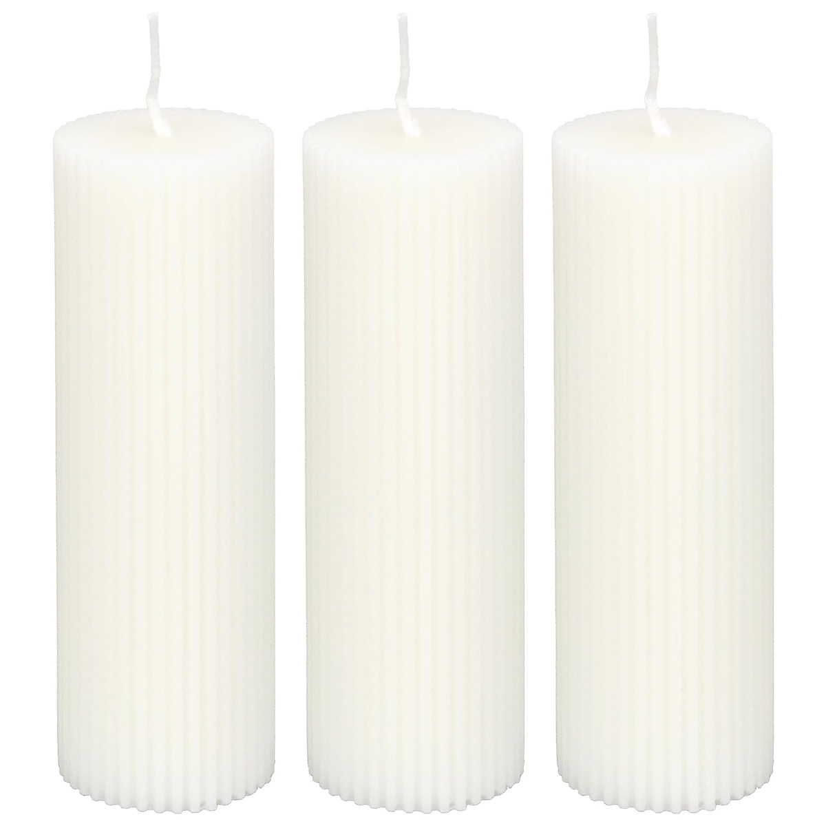 3 Pcs Ribbed Pillar Candles - 2x6'' Ribbed Candles Soy Wax Scented Wedding Candle for Wedding Bedroom Birthday Valentine's Day (White)