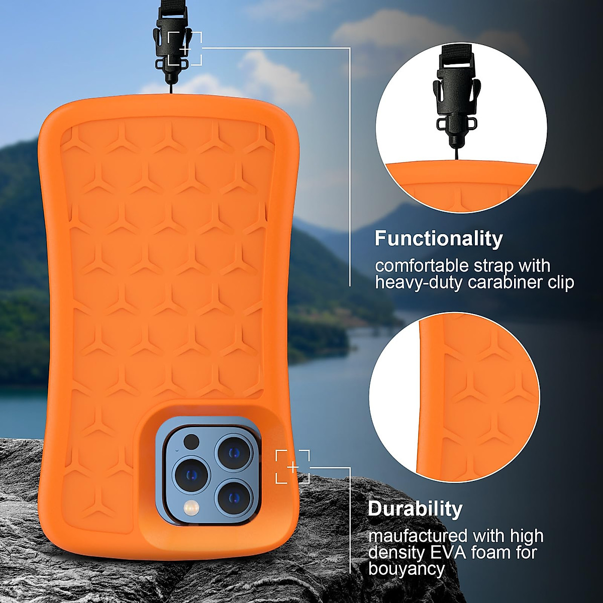 SUPFINE Floating Phone Case for iPhone 15 Pro Max/15 Plus/14 Pro Max/14 Plus/13 Pro Max/12 Pro Max EVA Material Case with Waterproof Dry Bags and Lanyard, 20FT Powerful Drop Protective Case-6.7in