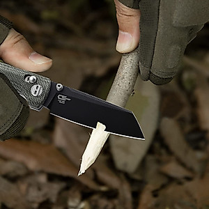 BESTECH KNIVES Pocket Folder Folding Knife: 3.07" D2 Steel Black Cleaver Blade, Micarta Scales, Thumbstud, B-Lock, EDC Steel Clip, BG43B-2 (Green Micarta)