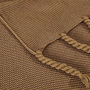 Aormenzy Brown Throw Blanket with Tassels, Knitted Throw Blanket for Couch Bed Sofa, 50" x 60"