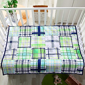 Little Grape Land 3 Piece Baby Crib Bedding Set, Plaid Standard Size Crib Set, Nursery Baby Bedding for Boys & Girls, Crib Sheet, Comforter, Crib Skirt, 28" x 52", Green