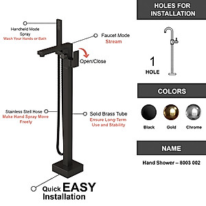 Dowell Freestanding Bathtub Faucet Floor Mounted Brass Bathroom Tub Faucets with Hand Shower,Black-8003 002 10