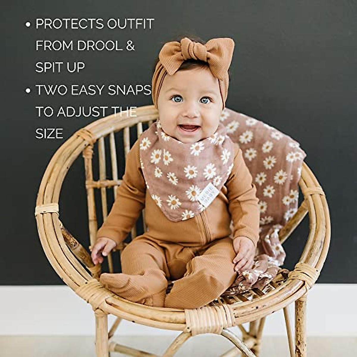 Mebie Baby Muslin Cotton Bib, Modern 3 pack, Lightweight Baby Bib Set for Burp, Spit Up, Drool, Stylish Bandana Bibs Baby Accessories, Use All Day, For Boy or Girl, Great for Gift Registry for Baby