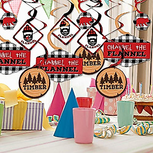 Big Dot of Happiness Lumberjack - Channel the Flannel - Buffalo Plaid Party Hanging Decor - Party Decoration Swirls - Set of 40