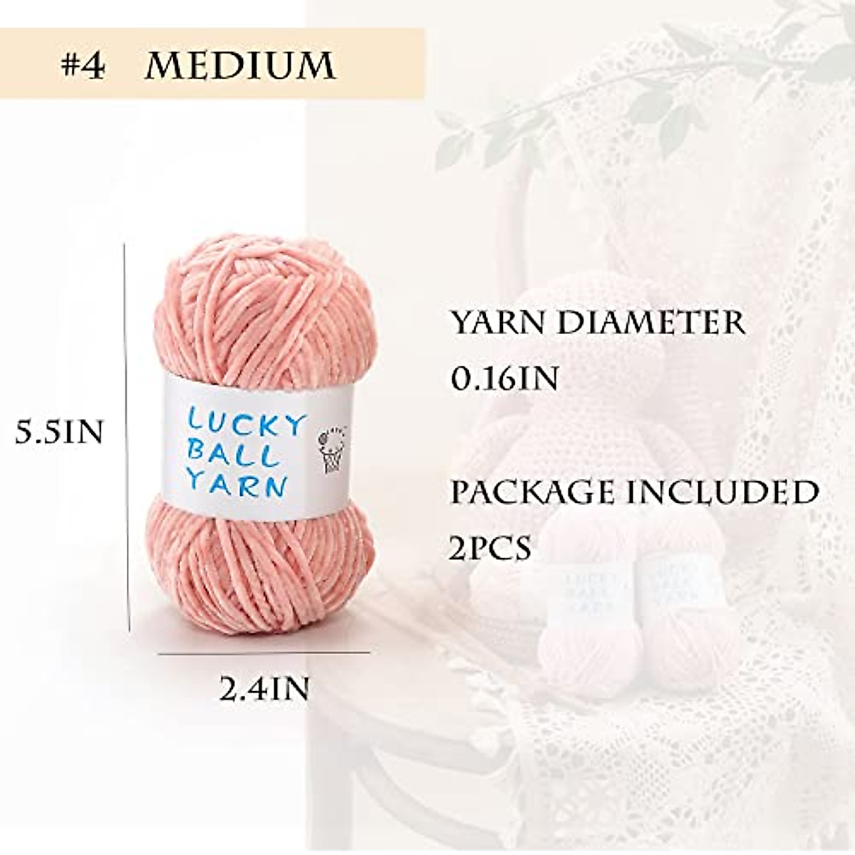 2PCS Soft Chenille Yarn Blanket Yarn,Velvet Yarn for Knitting,Fancy Yarn for Crochet,Crochet Yarn for Sweater/Hat/Blankets/DIY Craft(Orange)