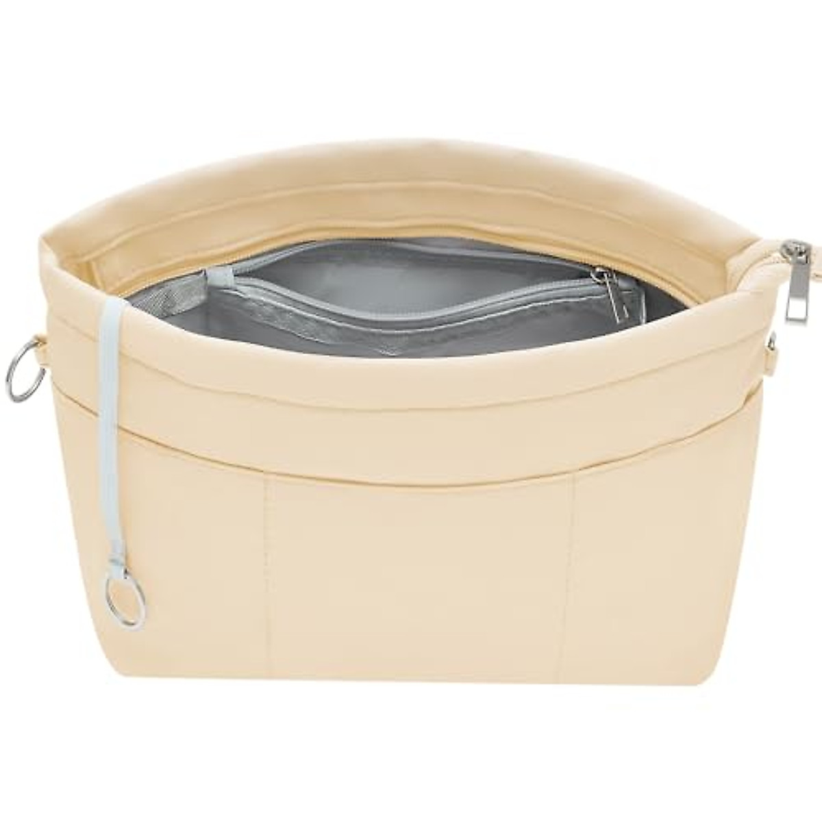HyFanStr Purse Organizer Insert with Zipped Top for Tote Bag, Handbag Shaper with 13 Pockets, Beige XS
