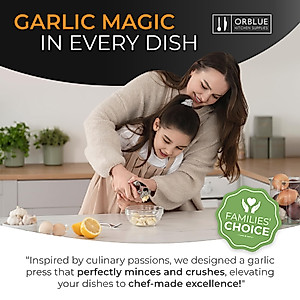 ORBLUE Garlic Press Stainless Steel - Premium Professional Grade Garlic Mincer, Crusher & Peeler Set - Easy Clean, Dishwasher Safe & Rust-proof