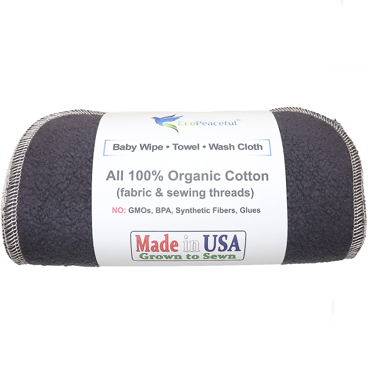 EcoPeaceful Reusable Baby Wipes Washable - All 100% Organic Cotton. Multipurpose: Baby Wipes Cloth, Washcloth, Paperless Towels, Napkins, Reusable Paper Towels. Made in USA (8"x8", Graphite)