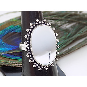 Dendritic Opal Ring, Silver Plated Ring, Handmade Ring, Women Ring Jewelry, Adjustable Ring, (Size- 7.5 USA) BRS-388