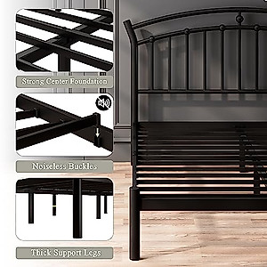 Feonase Full Size Metal Platform Bed Frame with Retro Headboard, Hardened Steel Tube, 12" Under-Bed Storage, No Box Spring Needed, Easy Assembly, Black