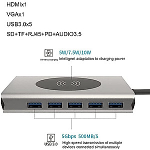Feilx Ultra-Slim Data USB Hub, USB Type C Hub USB 3.0 Type-C Hub to HDMI Adapter 4K Thunderbolt 5 USB C Hub with TF SD Reader Slot PD