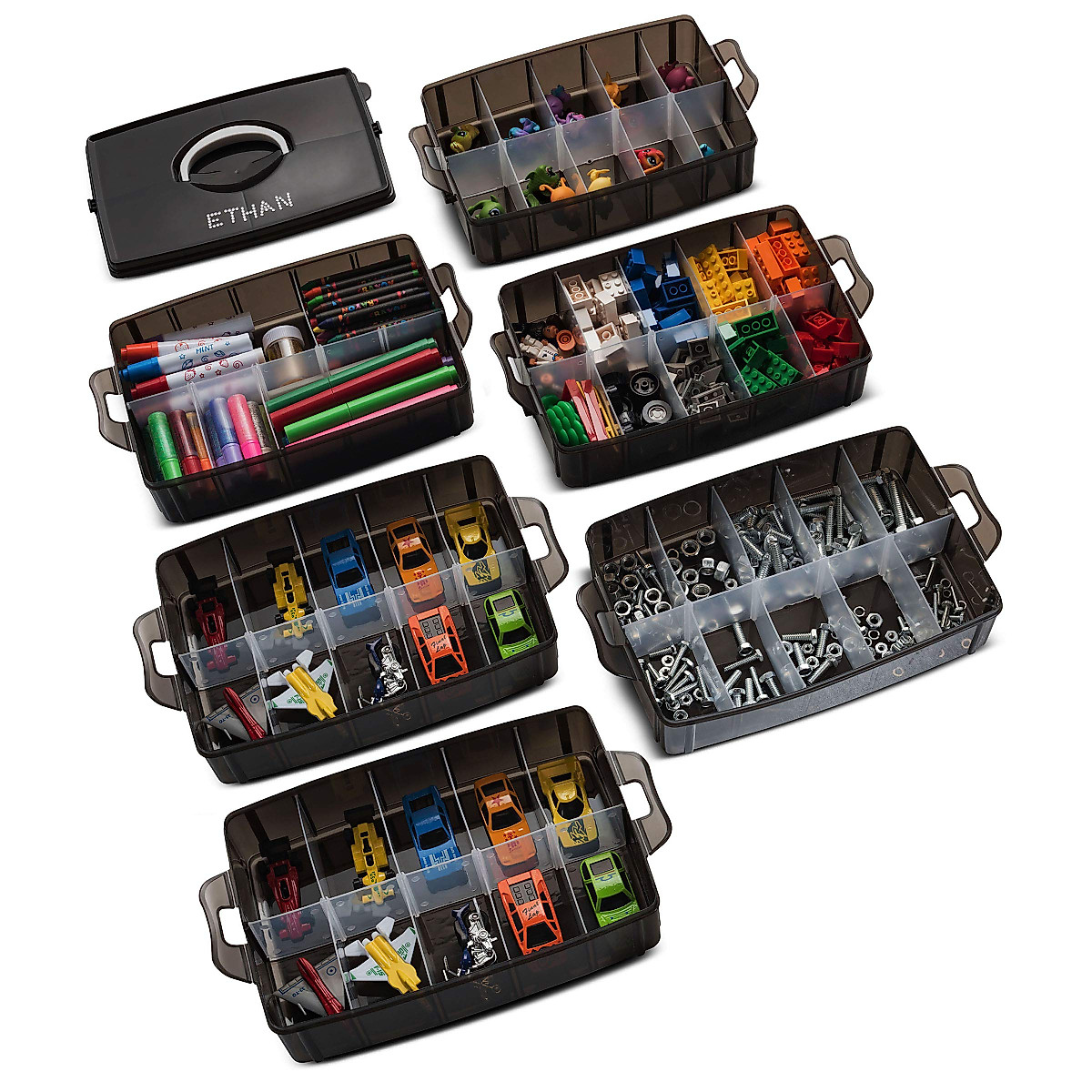 LifeSmart Stackable Bead Storage Organizer Box | DIY Art Craft Case with Adjustable Compartments | Small Plastic Bin Containers with Dividers for Toys, Jewelry, Fishing Tackles and Sewing Supplies