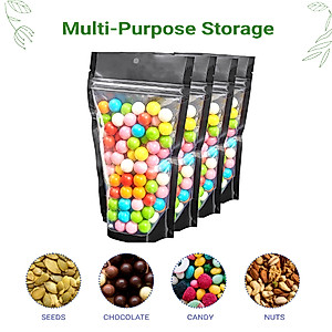 100 Pack 5"x8" Mylar Clear/Black Nylon Resealable Stand Up Bags Heat Seal Zipper Lock Reusable Storage Pouches for Zip Food Storage Lock Packaging with Tear Notches