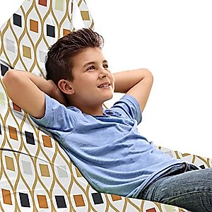 Lunarable Colorful Lounger Chair Bag, Wavy Lines Small Different Colored Squares Work Place Corporation Theme Pattern, High Capacity Storage with Handle Container, Lounger Size, Multicolor