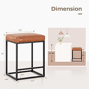 MAISON ARTS Counter Height 24" Bar Stools Set of 2 for Kitchen Counter Backless Modern Barstools Industrial Upholstered Faux Leather Stools Farmhouse Island Chairs, (24 Inch, Brown)