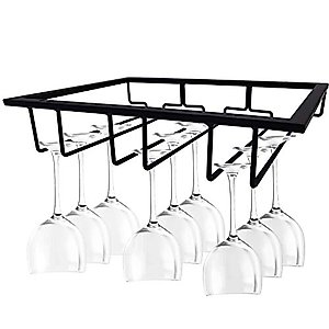 RONYOUNG Wine Glass Holder - Stemware Rack Under Cabinet Metal Wine Glass Holder Glasses Storage Hanger Organizer for Cabinet Kitchen Bar (3 Rows,Black)