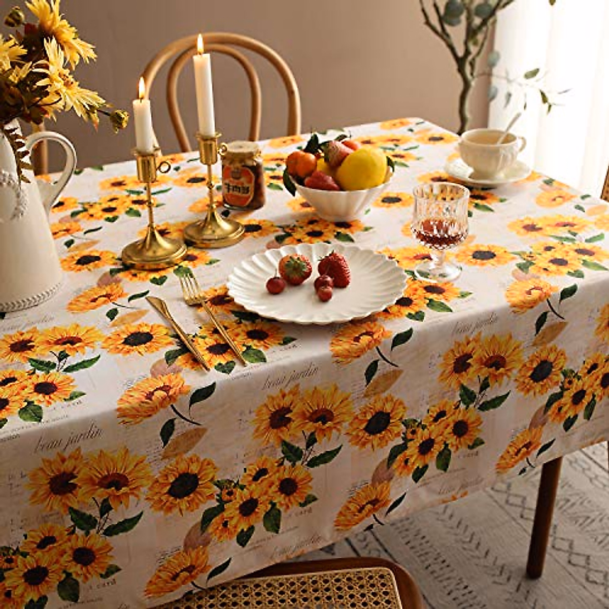 Joyfol Day Sunflower Tablecloth,Orange Floral Table Cloth for Square Tables,Waterproof Resistant Durable Flower Table Cover for Kitchen Dining Room (54 X 54 INCH)