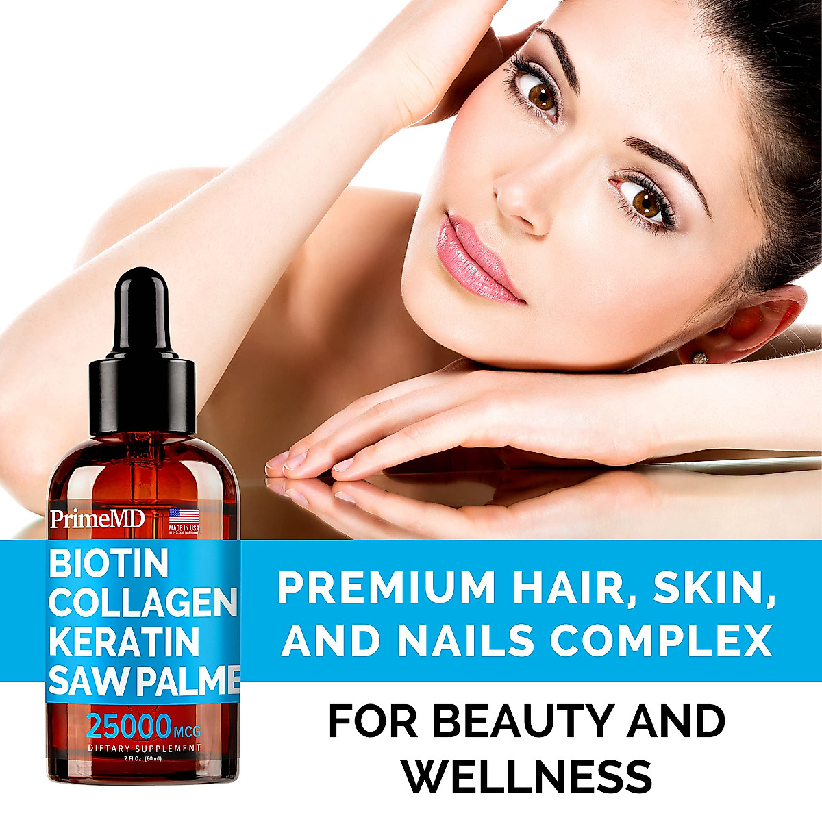 Liquid Collagen Peptides for Women - Serum Complex with Biotin Vitamin, Hydrolyzed Keratin Protein and Saw Palmetto - Comprehensive Formula for Hair, Skin, and Nails Wellness - 2fl oz (Pack of 2)