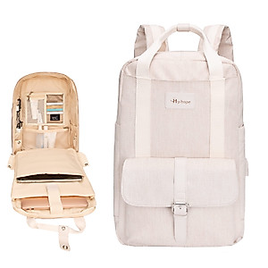 Hp hope Light Durable Smart Travel Backpack for Women Anti Theft RFID Work Backpack with USB Port & Wet Pocket TSA 15.6 Inch Laptop Backpack College School Bookbag (Beige)