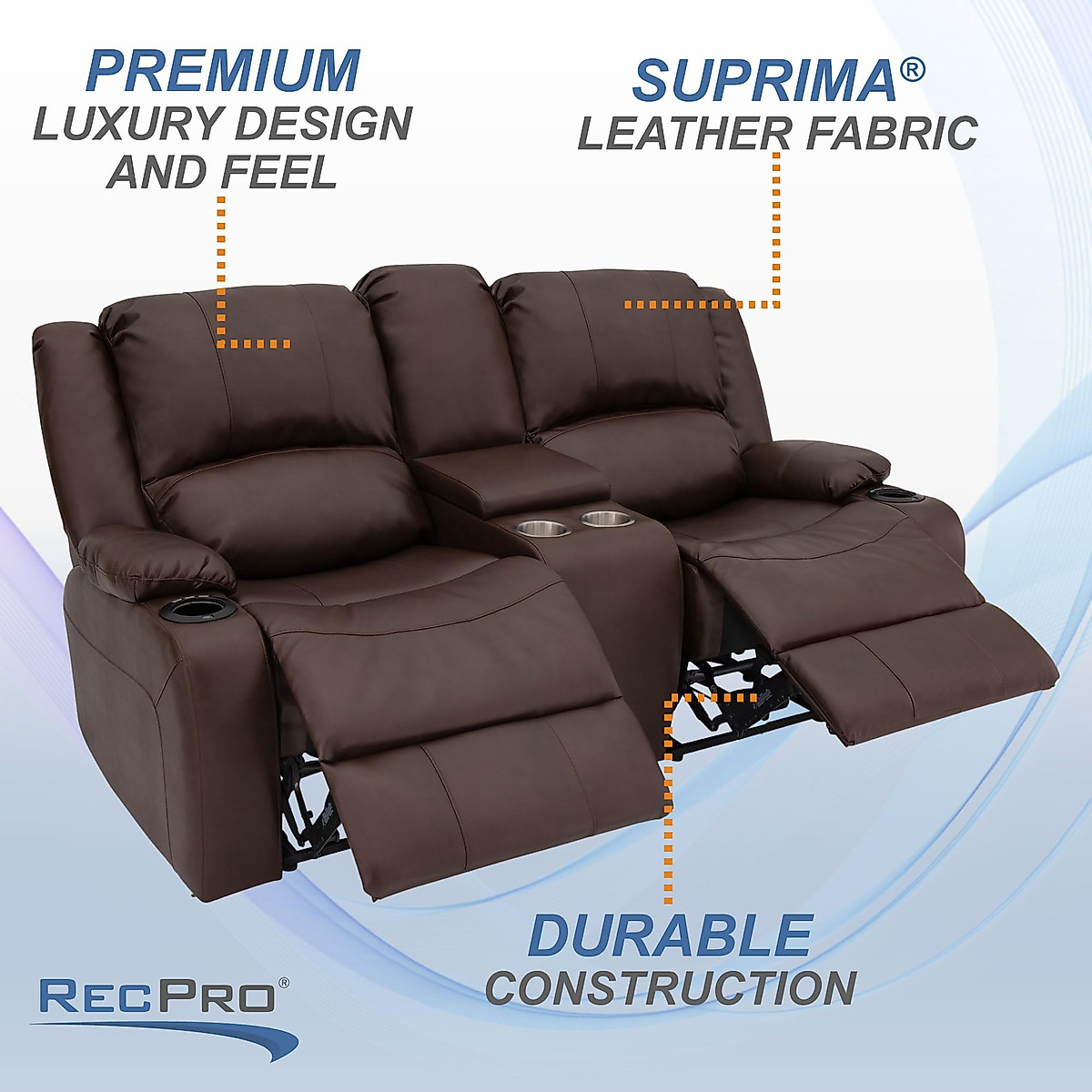 RecPro Charles Collectiom | 70" Powered Doubled Recliner | Suprima Leather (Mahogany)