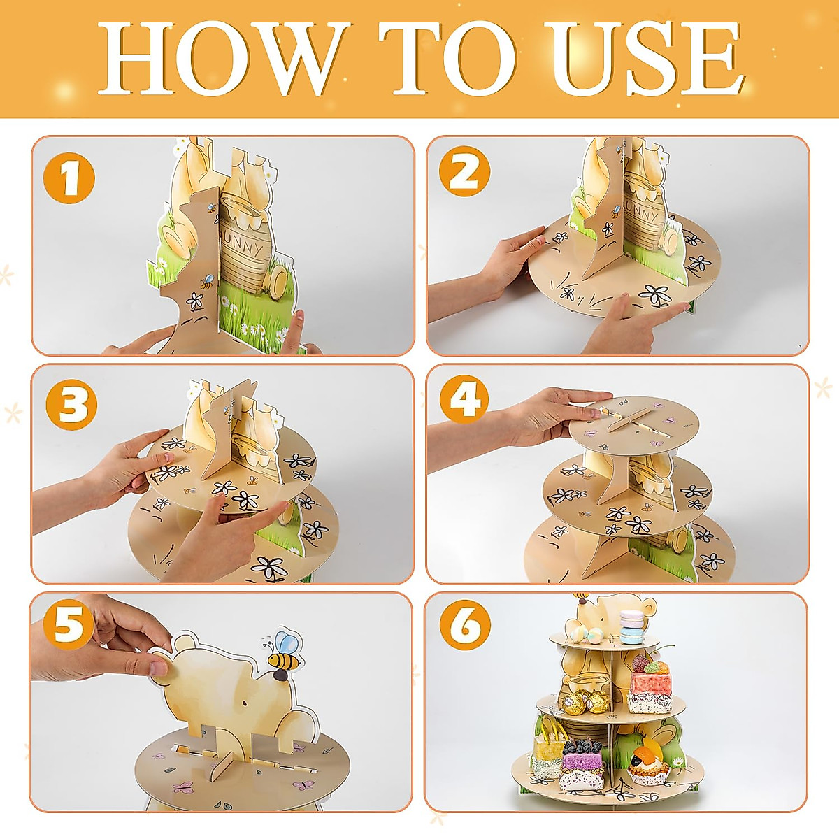 CORODER Winnie Cupcake Stand Holder 3 Tier Party Decorations Winnie Theme Party Supplies For Baby Shower Birthday Party