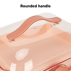 Topyond Makeup Box Organizer 3 Layer, Portable Medicine Storage Box, Large Capacity Transparent Handled Storage Case Multipurpose Makeup Box Craft Organizer for Home(Orange)