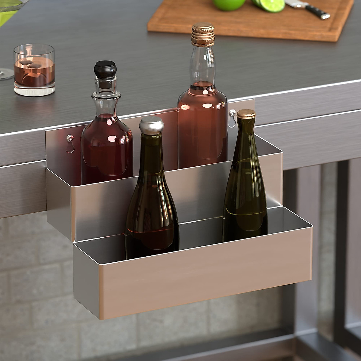 Krollen Industrial Stainless Steel Double Tier Speed Rail, Liquor Rack, Speed Rack, Bottle Holder - 15 Inch