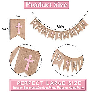 WAWOO God Bless Banner - First Communion Decoration, Baptism Decor,God Bless Decoration,Photo Props Crosses,1st Communion Party (Pink GOD Bless)