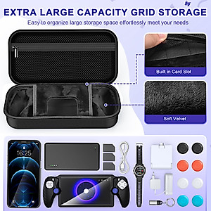 FYOUNG Accessories Kit for PlayStation Portal, Carrying Case Bundle and Magnetic Portable Charger for PS5 Portal with Protective Case, 2 Screen Protectors, Wired Headphone, 8 Thumb Grips (Black)