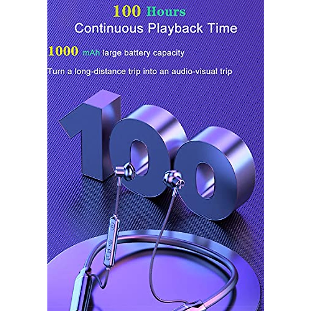 Bluetooth Headphones Neckband,100 Hours Long Battery Life,Built-in Noise Cancelling Microphone,Wireless Neckband Headset for Sports Behind Neck Headphones Stereo for Android Waterproof Neck Headset