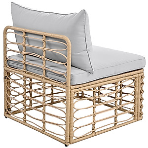 7 Pieces Outdoor Patio Furniture Sectional Sofa Set with Coffee Table, All-Weather Rattan Conversation Set with Thick Cushions and Pillows for Garden Backyard Balcony, Freely Combined (Grey-7S)