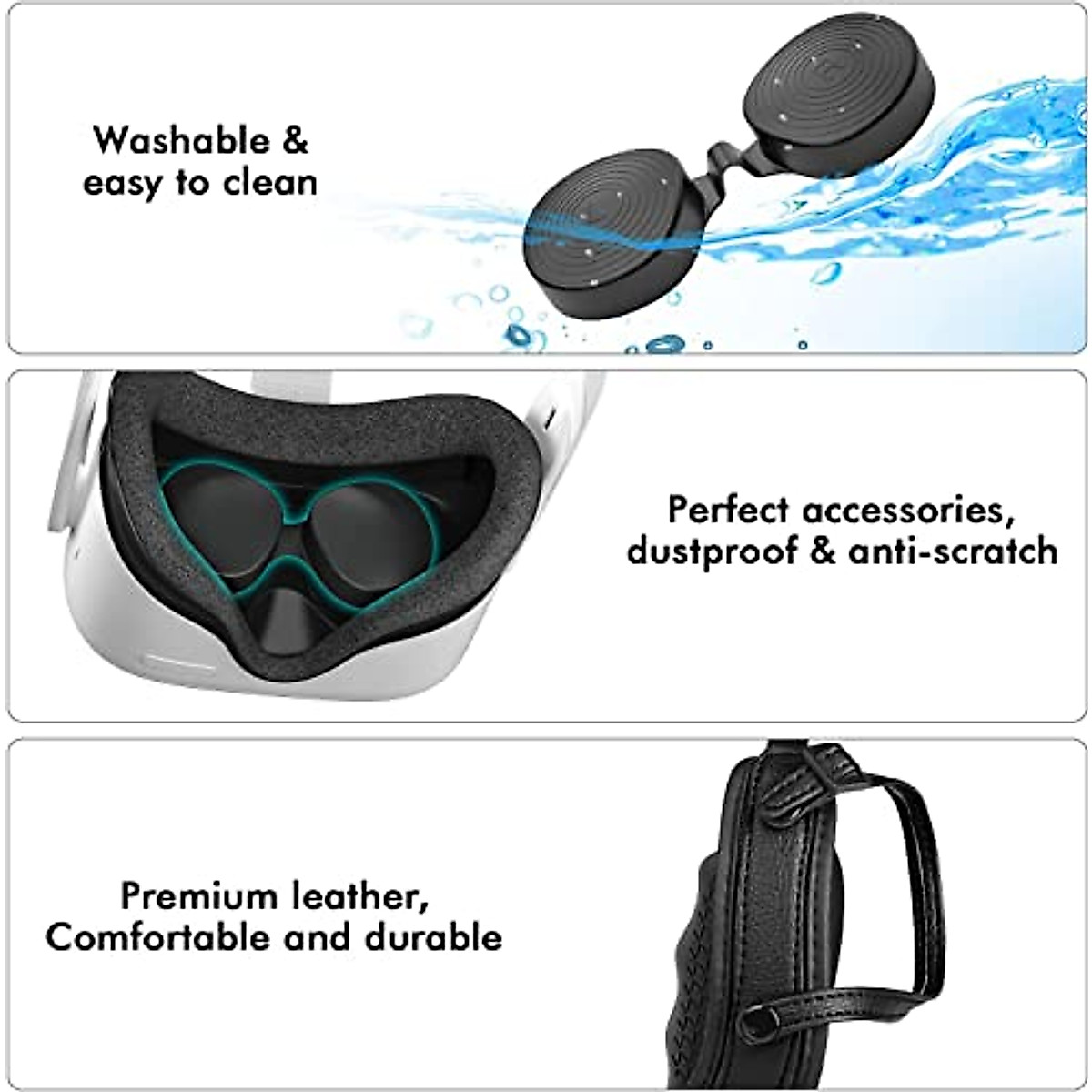 Controller Grips Cover for Oculus Quest 2, Anti-Leakage Silicone Face Cover for Oculus Quest 2, with Lens Protective Cover and VR Shell, Accessories Set 4-in-1 for Oculus Quest 2 (for Quest 2, Black)