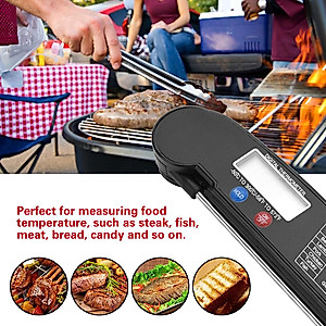 LCD Digital Food Meat Thermometer with Folding Probe Turkey Fish Beef Taste Selectable Kitchen Cooking BBQ Grill Temp Tester(Black)