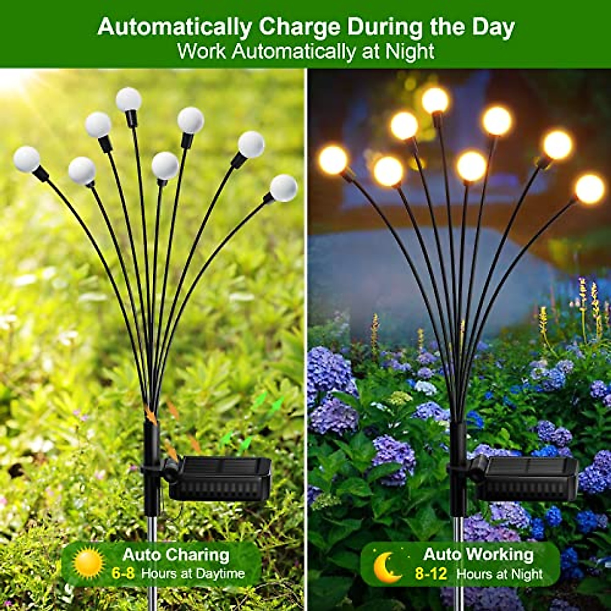 LETMY Solar Garden Lights - New Upgraded Solar Swaying Light, 8LED Starburst Solar Outdoor Lights, Solar Firefly Lights Outdoor Waterproof Solar Garden Decorative Lights for Yard Patio Pathway, 4 Pack