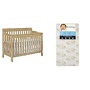 Dream On Me Ashton 5 in 1 Convertible Crib with Dream On Me Spring Crib and Toddler Bed Mattress, Twilight