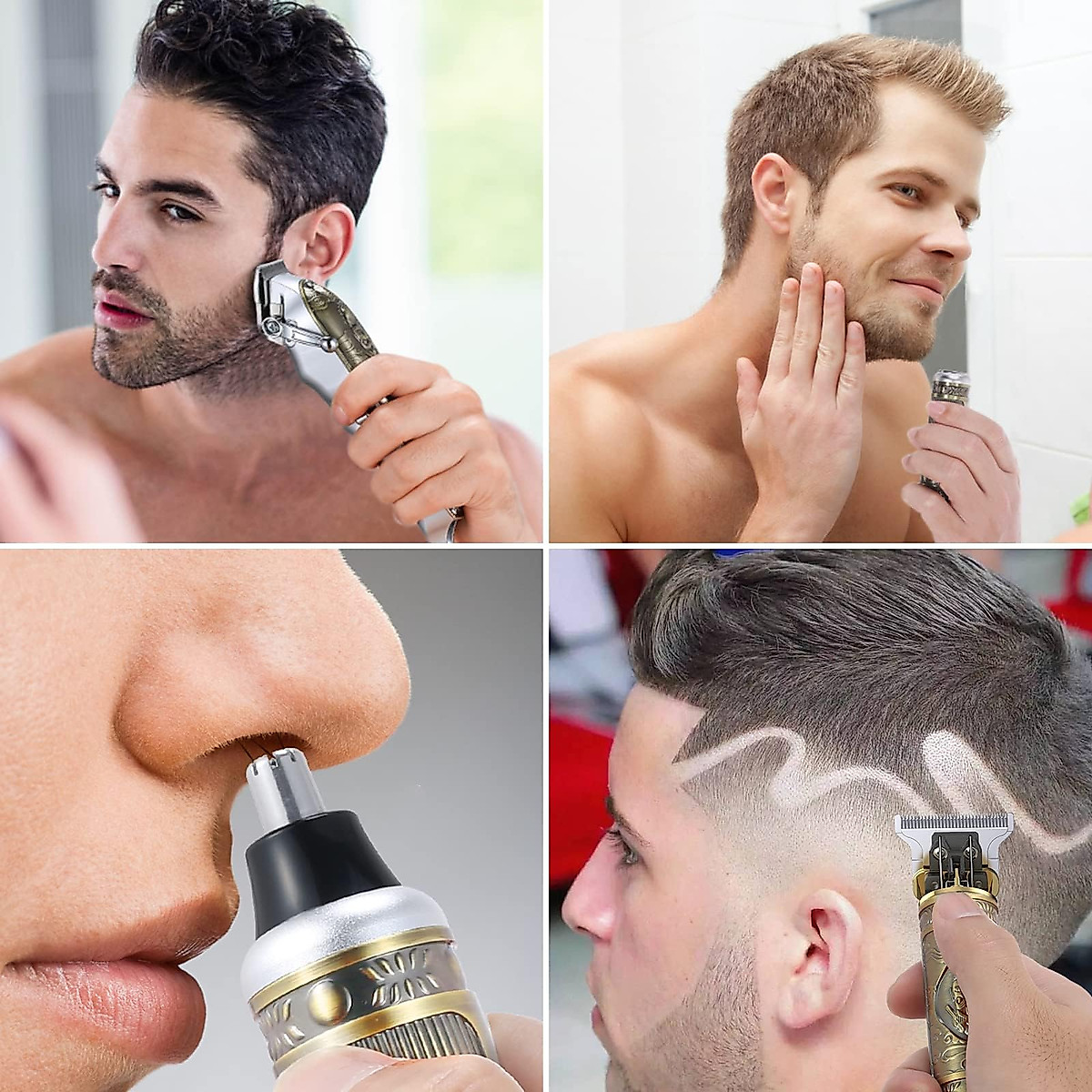 Bestauty Beard Trimmer, Barber Clippers Set Nose Hair Trimmer for Men Professional Cordless 2500mAh Waterproof Hair Clippers for Haircut Carving Shaving Trim Nose Hair (Bronze)