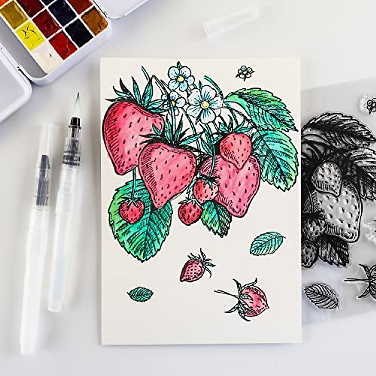 8 Pcs Alcohol Ink Blending Tool Set Including 6 Pcs Water Color Brush Pen 2Pcs Ink Air Blower for DIY Paint Tools Water Color Brush Pen Card Making Embossing Painting Rendering